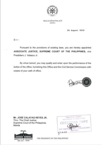 Du30 itinalaga si CA Reyes bilang bagong SC Associate Justice | Bandera