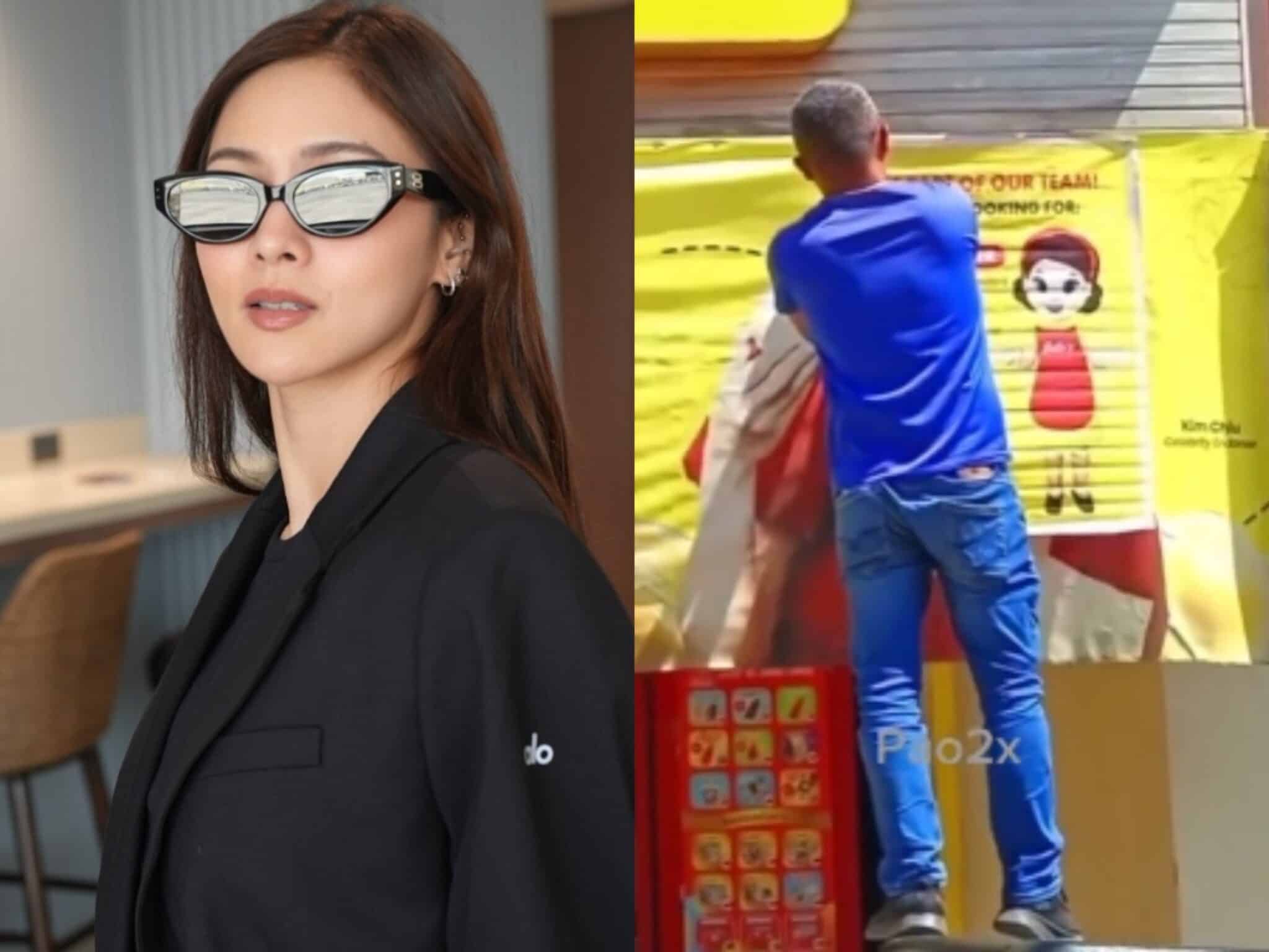 Kim Chiu tinakpan ang mukha sa tarpaulin ng isang bakeshop